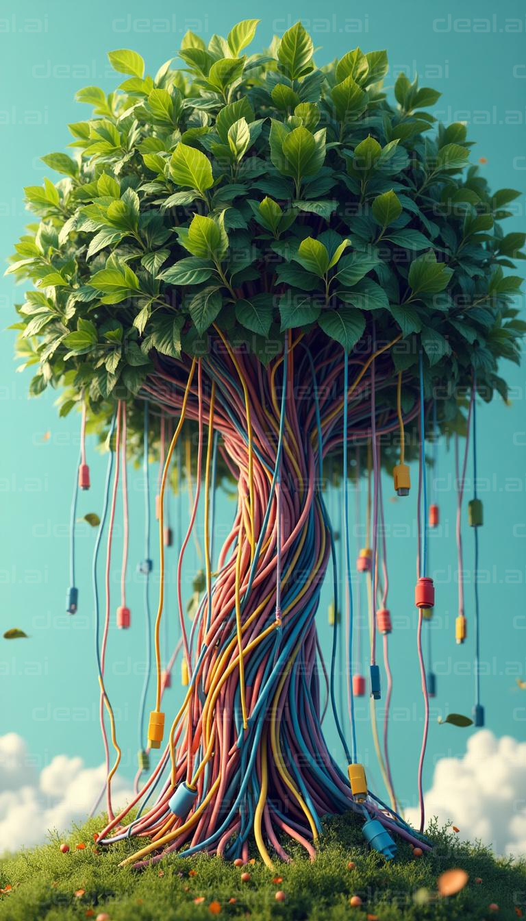 Data Tree Blossoms With Cables Dealai Art Marketplace 