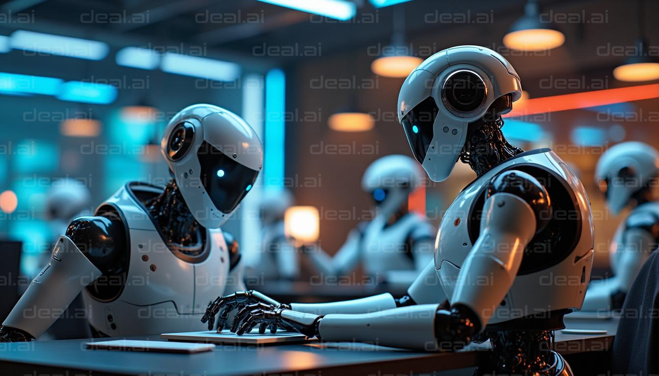 Robots Collaborating in Futuristic Office – deal.ai Art Marketplace