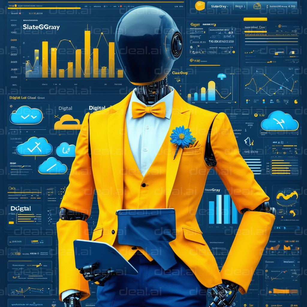 Dapper AI Robot Analyzing Data Dashboards – deal.ai Art Marketplace